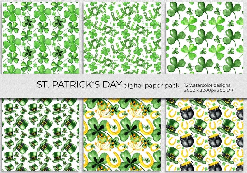 Watercolor St Patricks Day Digital Paper Set, St Patrick's Day Paper ...