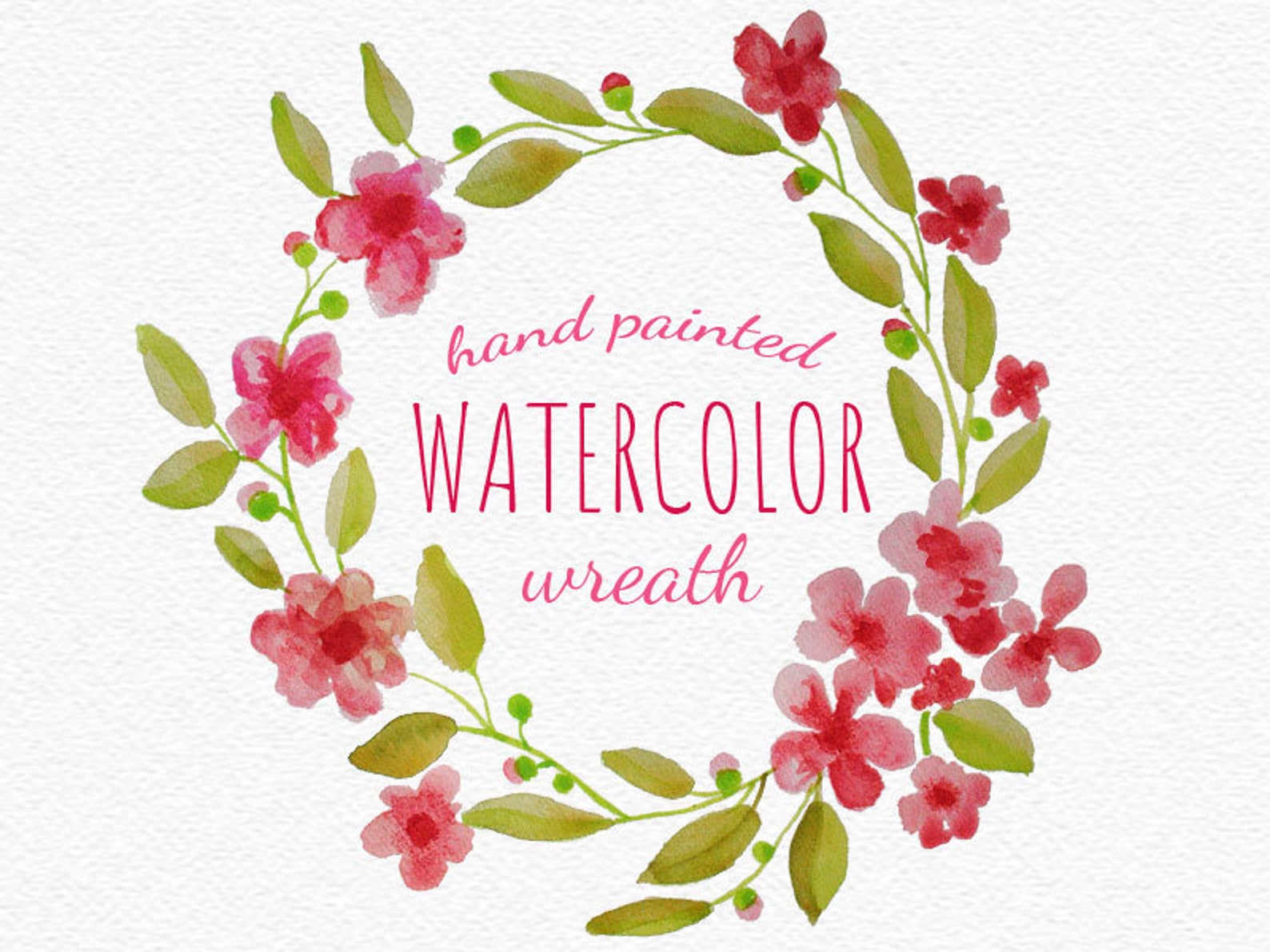 Hand Painted Blossom Watercolor Wreath Clipart. Red Green Wreath ...