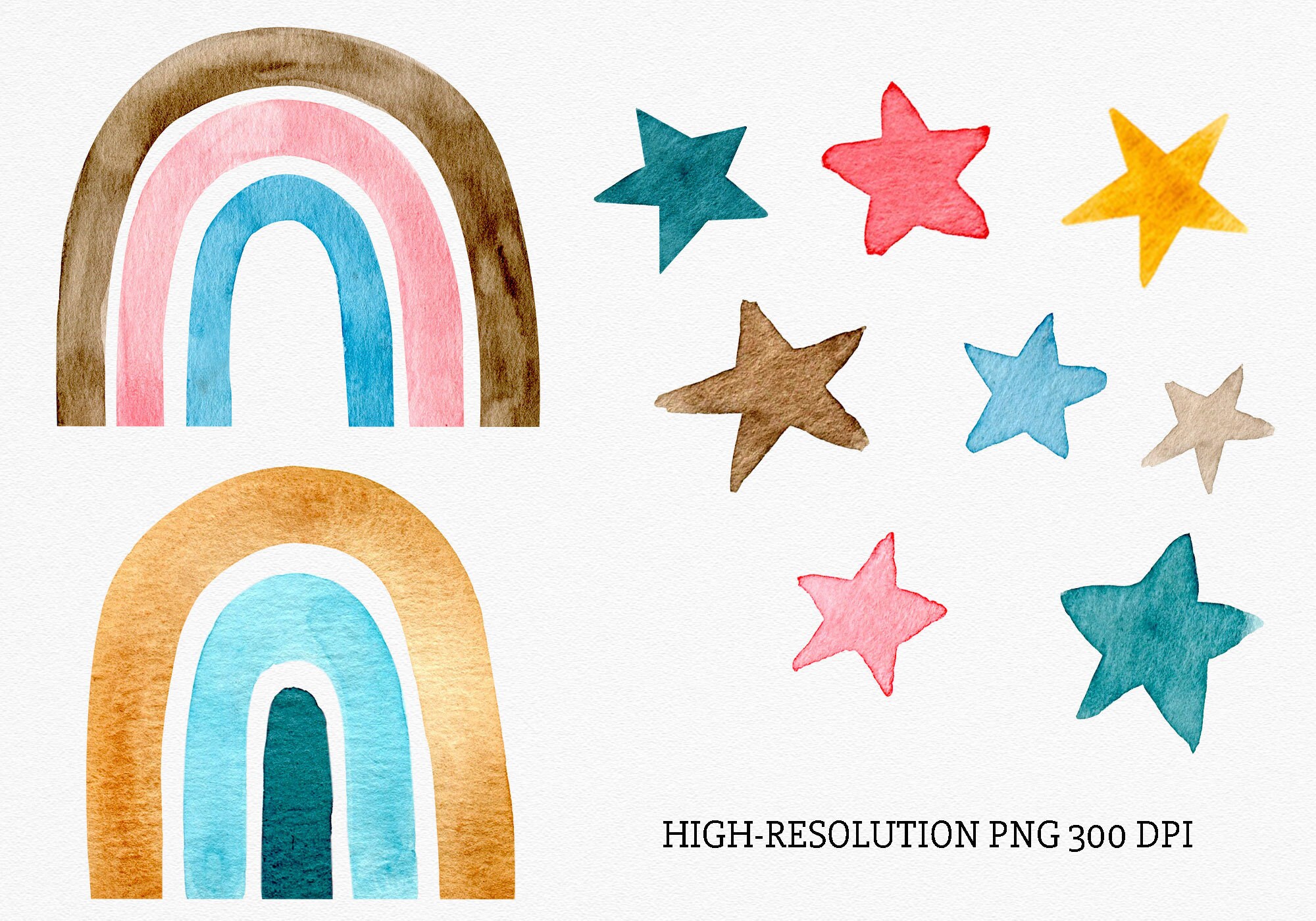 Watercolor Rainbow and Stars Clipart. Hand Painted Loose Nature Forms ...