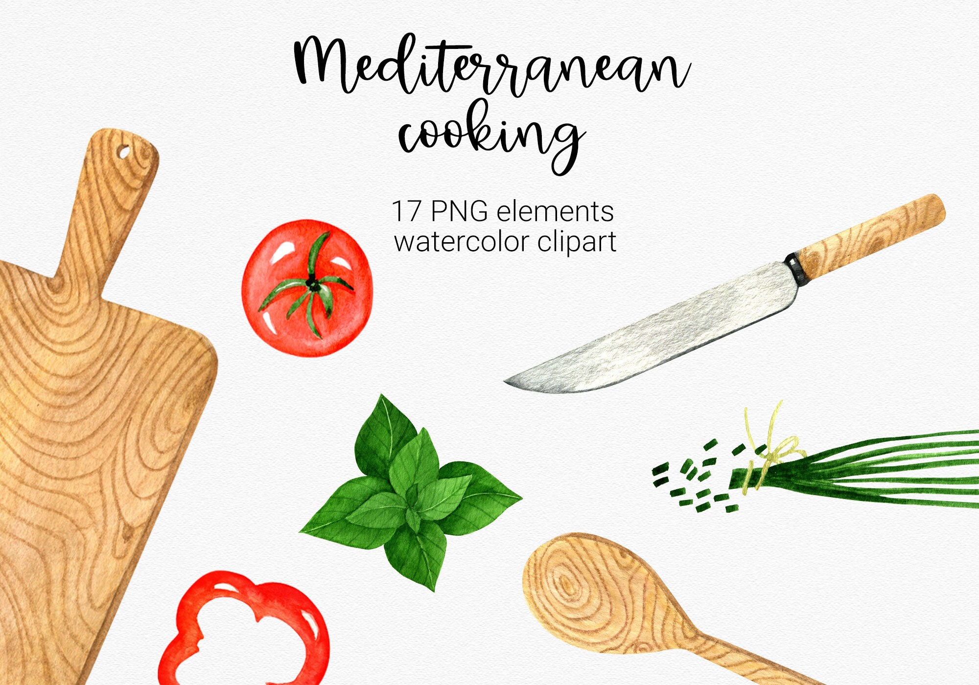 Watercolor Kitchen Clipart. Mediterranean Cooking Digital Clip Art ...