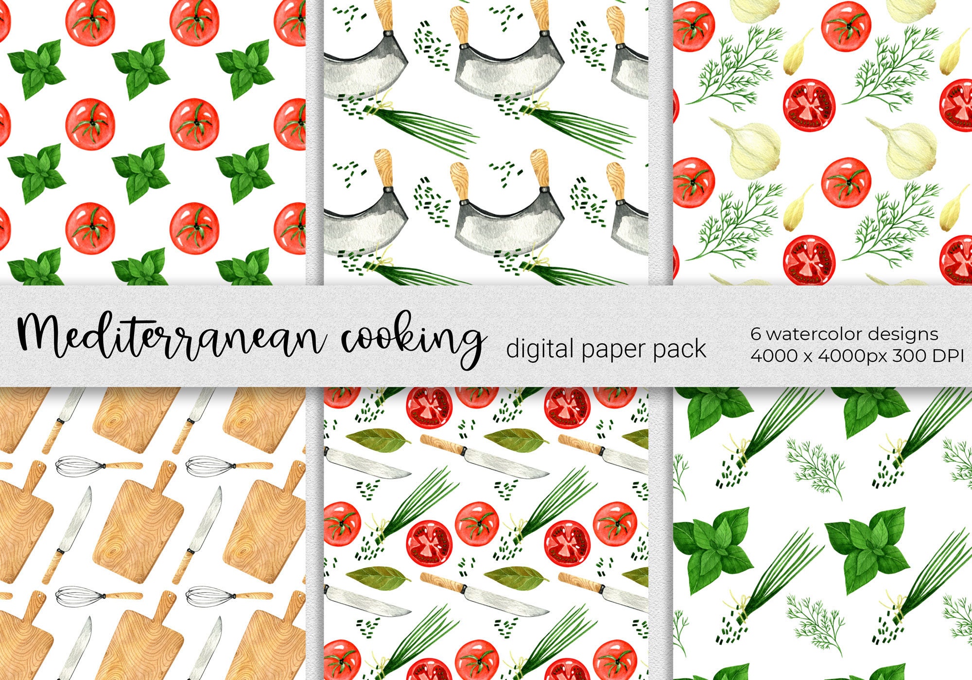 Watercolor Kitchen Clipart. Mediterranean Cooking Digital Clip Art ...