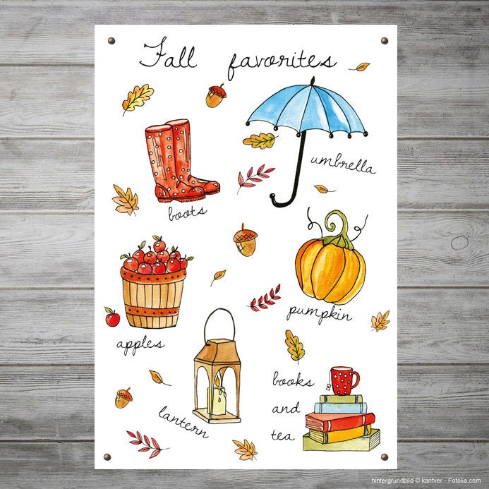 Fall Favorites Clipart Set. Watercolor Fall Elements PNG. Pumpkin ...