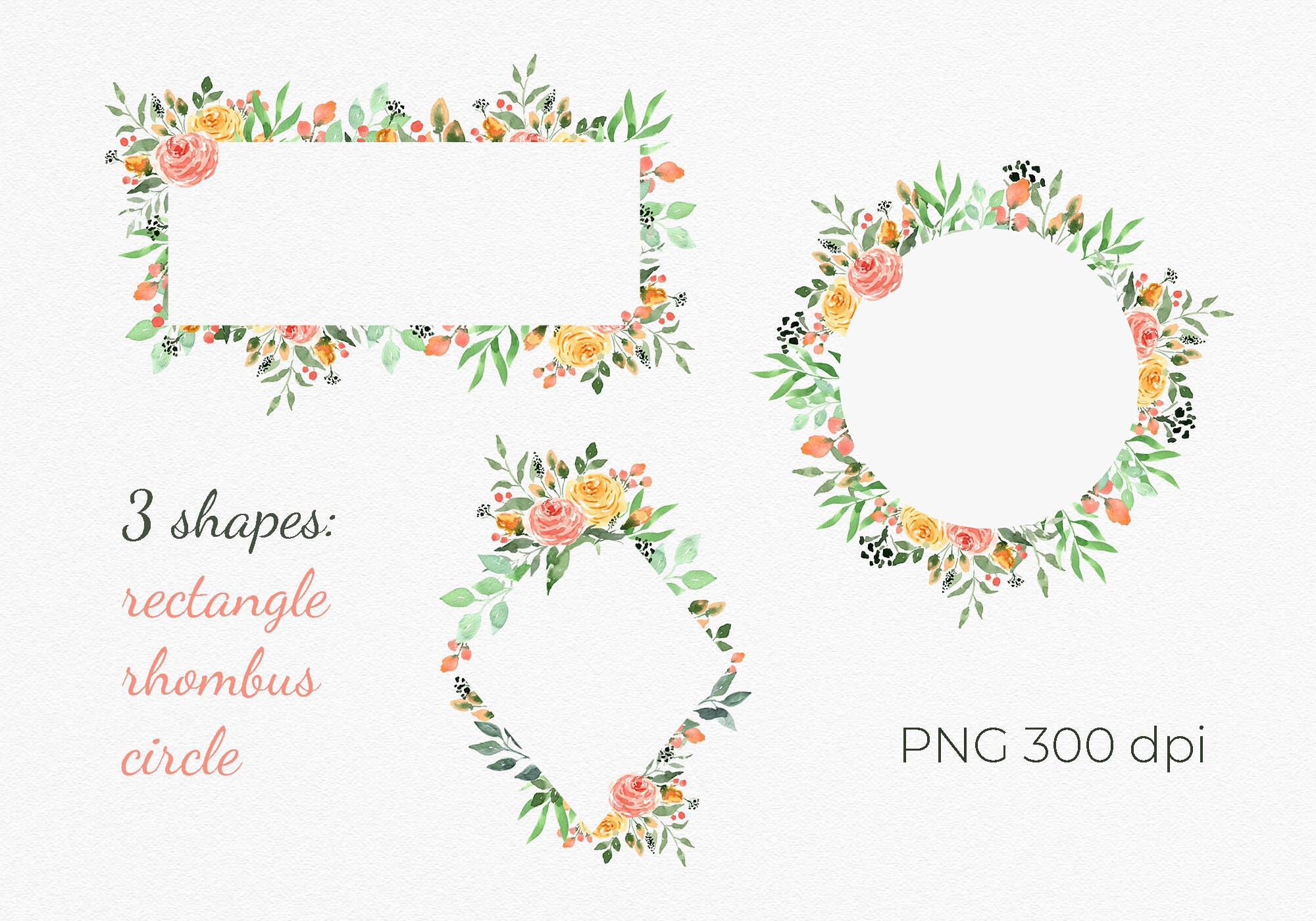 Peach and Blush Geometric Frames. Flowers Clipart for Wedding ...