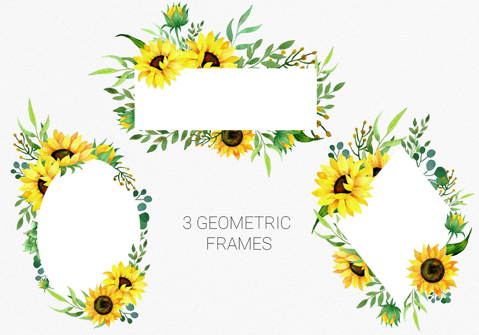 Sunflowers Watercolor Clipart, Sunflowers Wreath, Bouquet Clipart ...