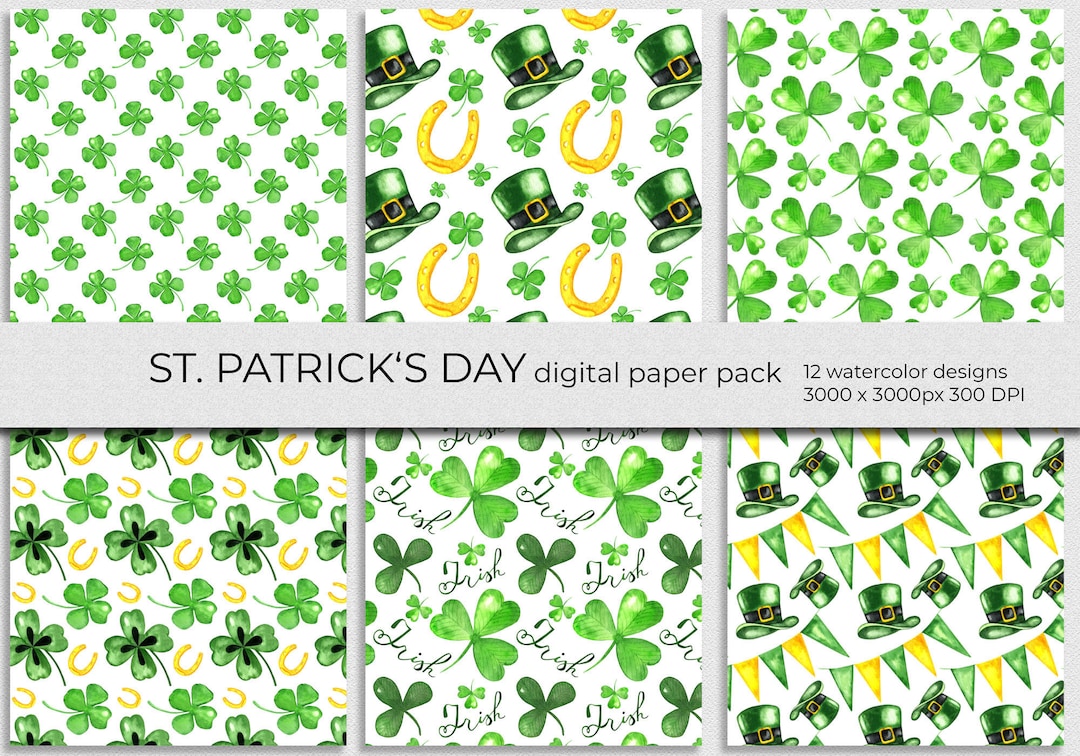Watercolor St Patricks Day Digital Paper Set, St Patrick's Day Paper ...