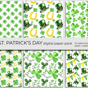 Watercolor St Patricks Day Digital Paper Set, St Patrick's Day Paper ...