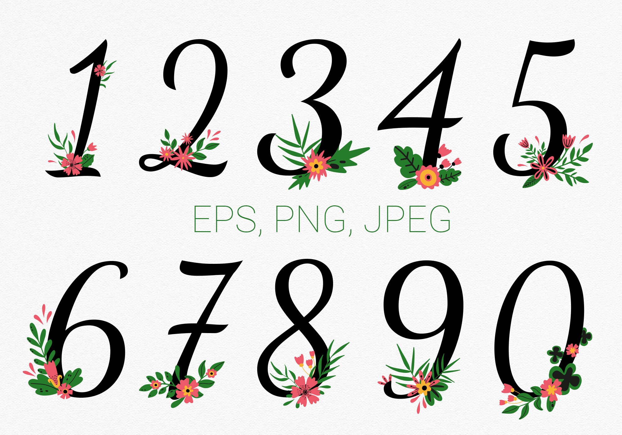 Monogram Numbers Floral Numbers Clipart. Vector. EPS PNG - Etsy