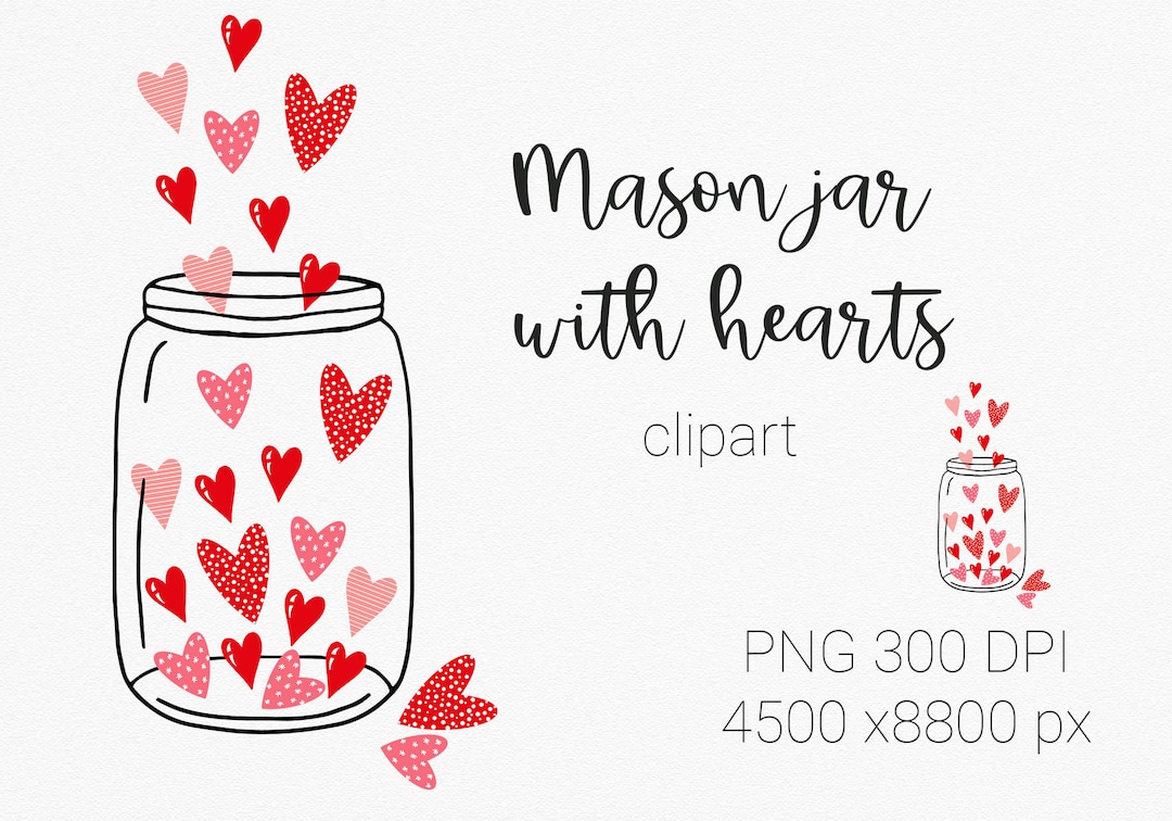 Mason Jar of Hearts Clipart, Love Hearts, Valentine's Day, Love ...