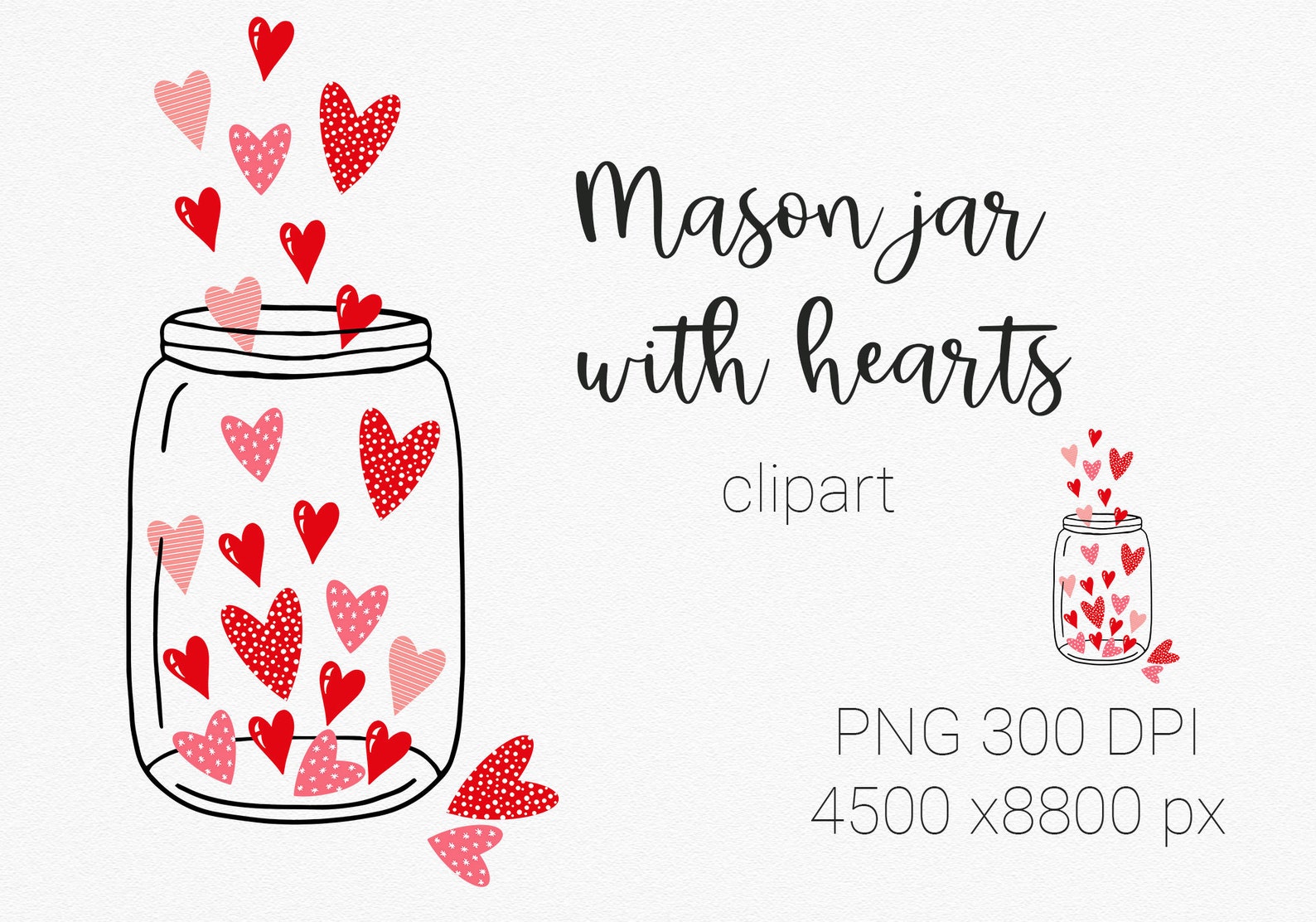 Mason Jar of Hearts Clipart, Love Hearts, Valentine's Day, Love ...