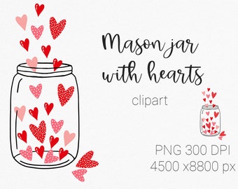 Jar of Hearts Clipart Commercial Use, Vector Graphics, Mason Jar ...