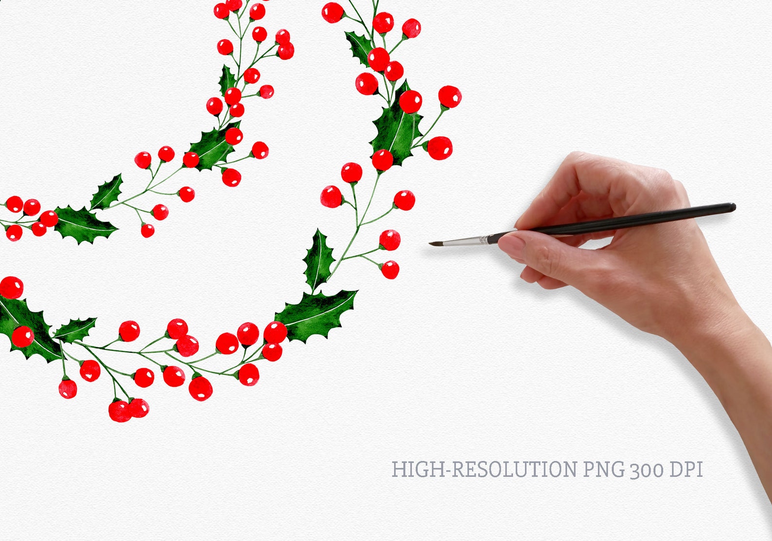 Holly Berry Wreath Clipart. Christmas Watercolor Wreath PNG for Making ...