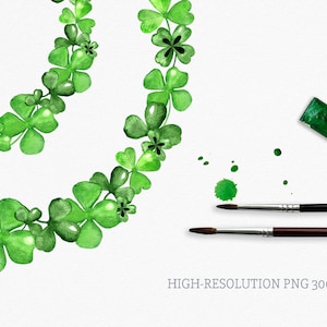 Watercolor Clover and Shamrock Wreath Clipart. St Patricks Day Graphics ...