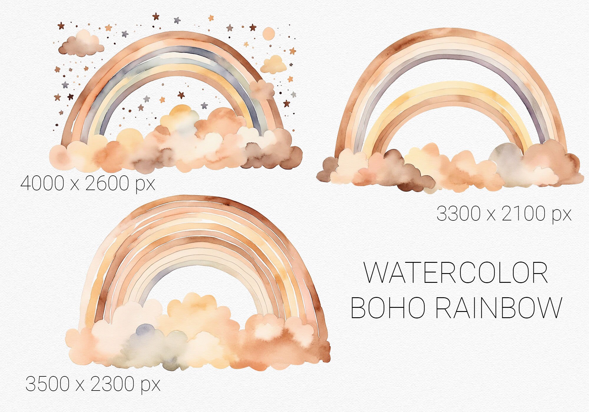 Boho Rainbow, Pastel Colors. Set of 3 Watercolor Rainbows. Nursery ...