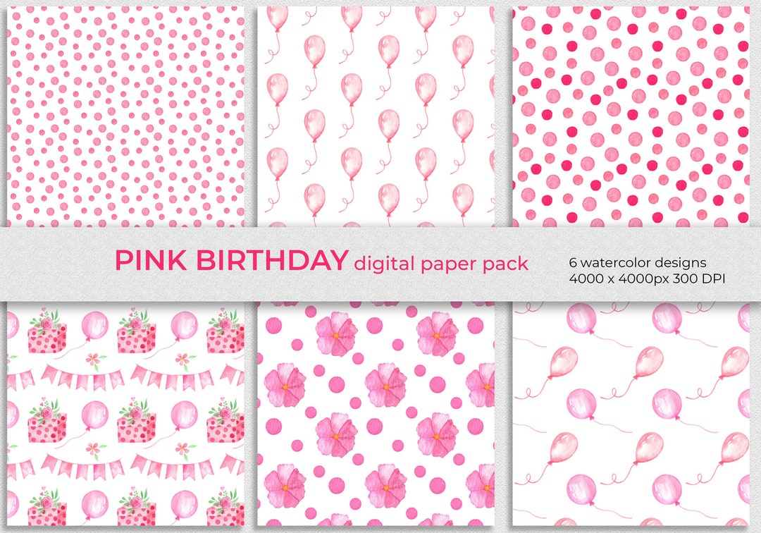 Pink and Purple Digital Papers With Dots, Flowers, Air Balloons and ...