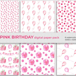 Pink and Purple Digital Papers With Dots, Flowers, Air Balloons and ...