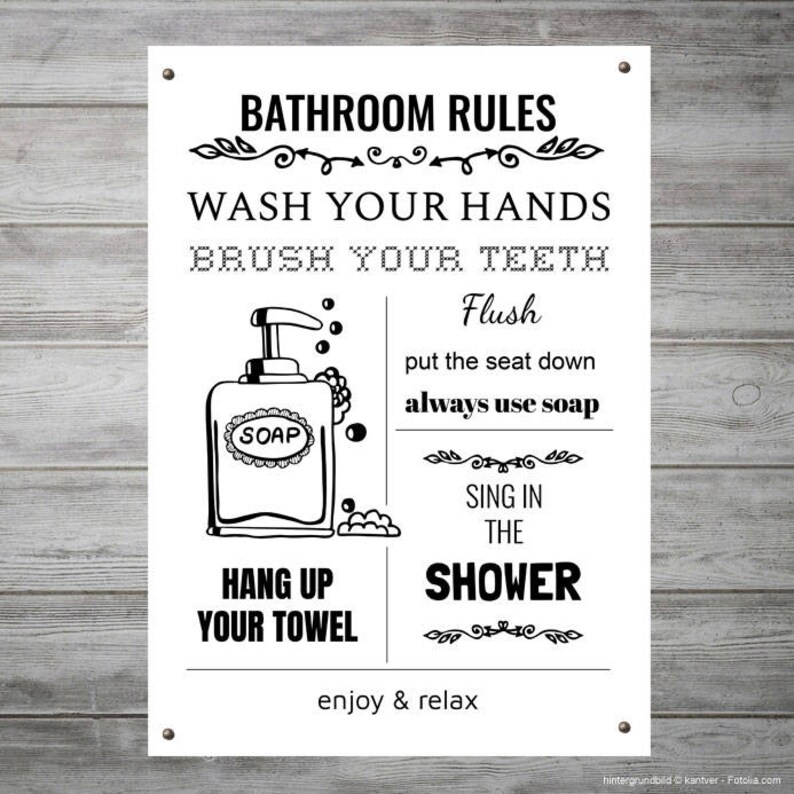 Reglas del baño imprimible ilustración digital decoración del - Etsy España