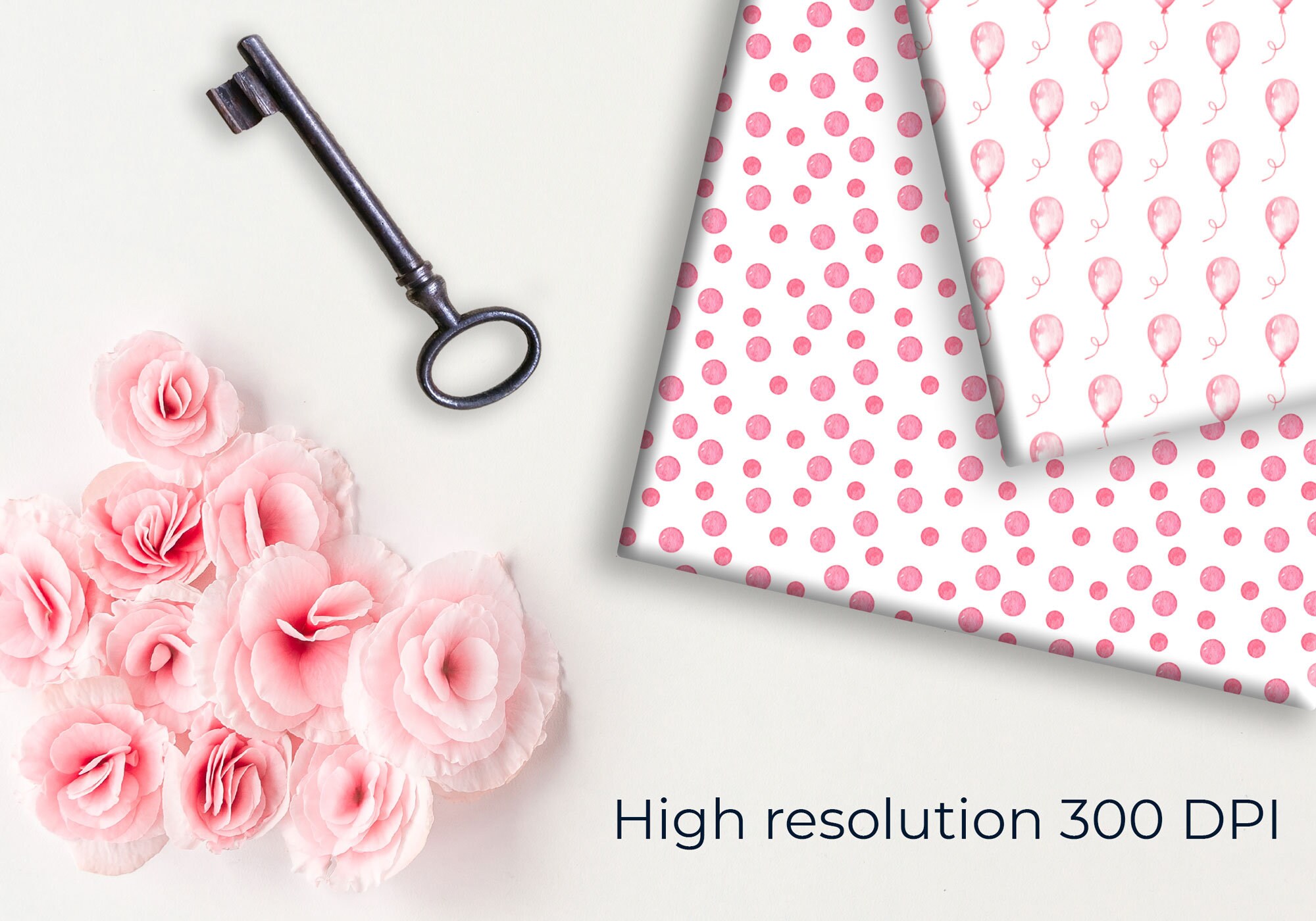 Pink and Purple Digital Papers With Dots, Flowers, Air Balloons and ...