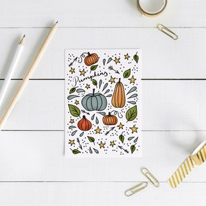 Fall Greeting Card, Printable Card, Pumpkin Farm Doodles Card, Pumpkins ...