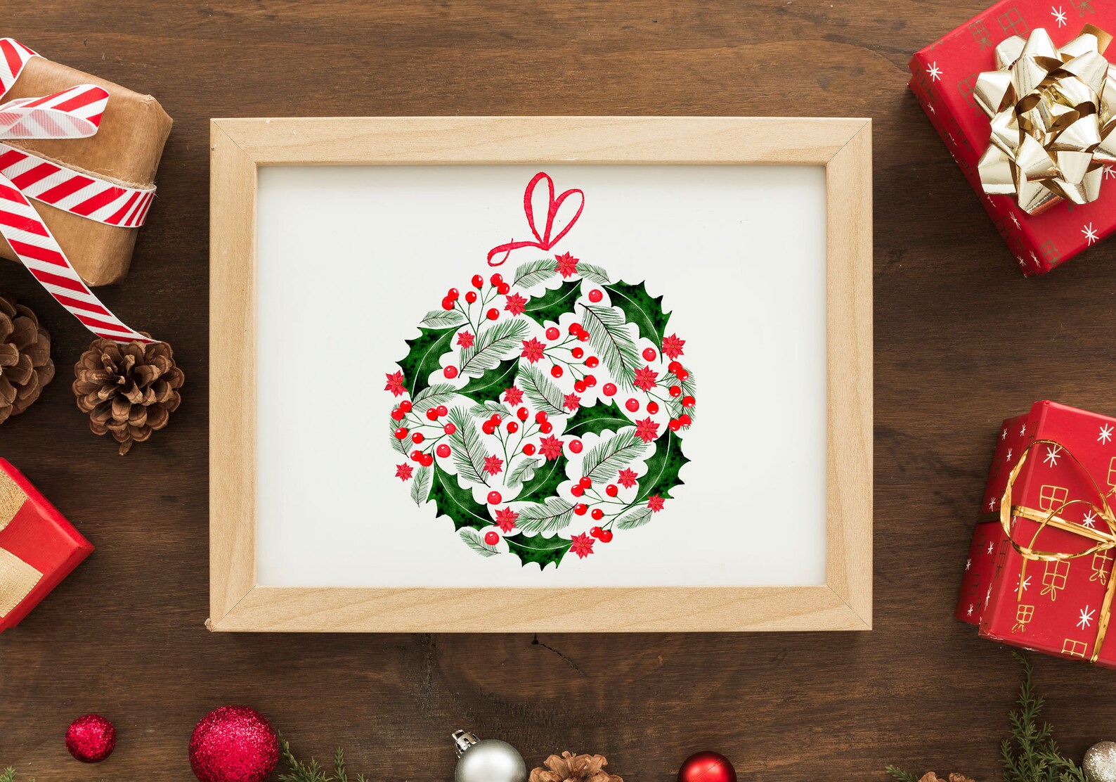 Christmas Ornament Clipart, Red and Green Watercolor Christmas Ball ...