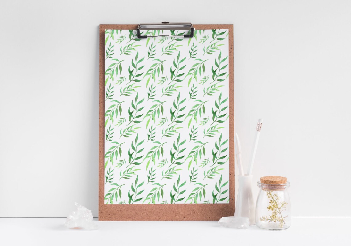 Watercolor Green Leaves and Branches Seamless Digital Paper - Etsy