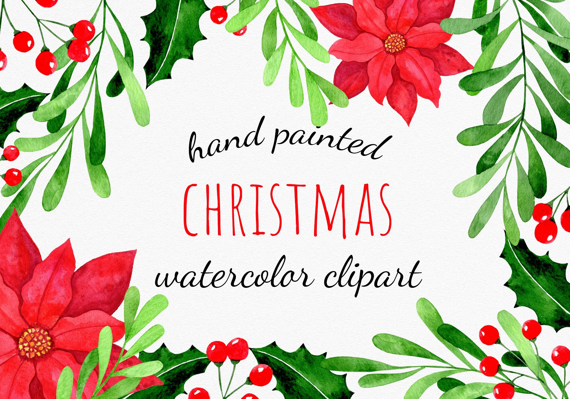 Christmas Elements Clipart for Card DIY. Watercolor Holly, Mistletoe ...