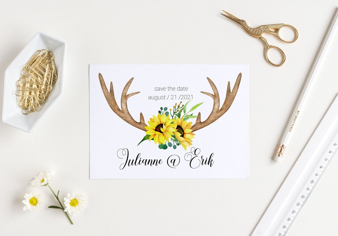 Watercolor Antlers Sunflowers Clipart,horns,antlers Sunflower,deer ...