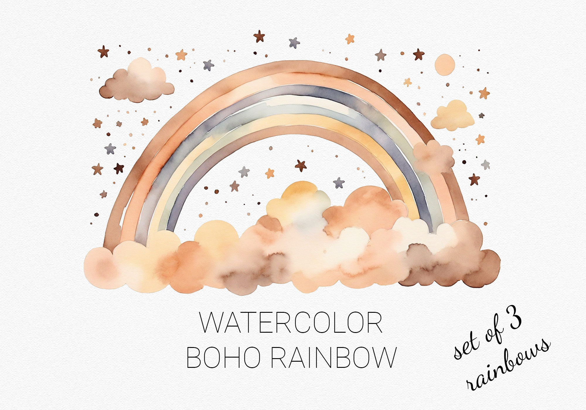 Boho Rainbow, Pastel Colors. Set of 3 Watercolor Rainbows. Nursery ...