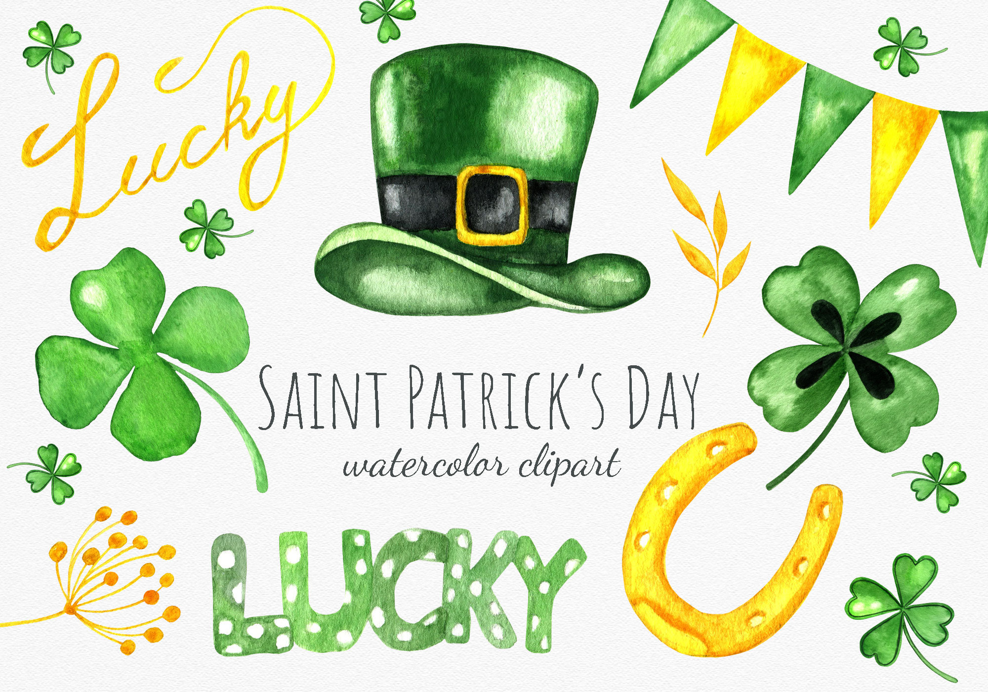 St. Patrick's Day Cliparts, Watercolor Clip Art, Shamrock Clipart ...