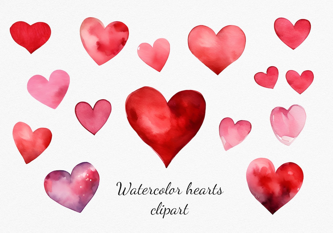 Watercolor Red and Pink Hearts Clipart. Valentines Day Clipart, Wedding ...