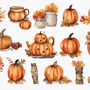 Cozy Fall, Watercolor Autumn Clipart, Halloween Pumpkins, Fall Png ...