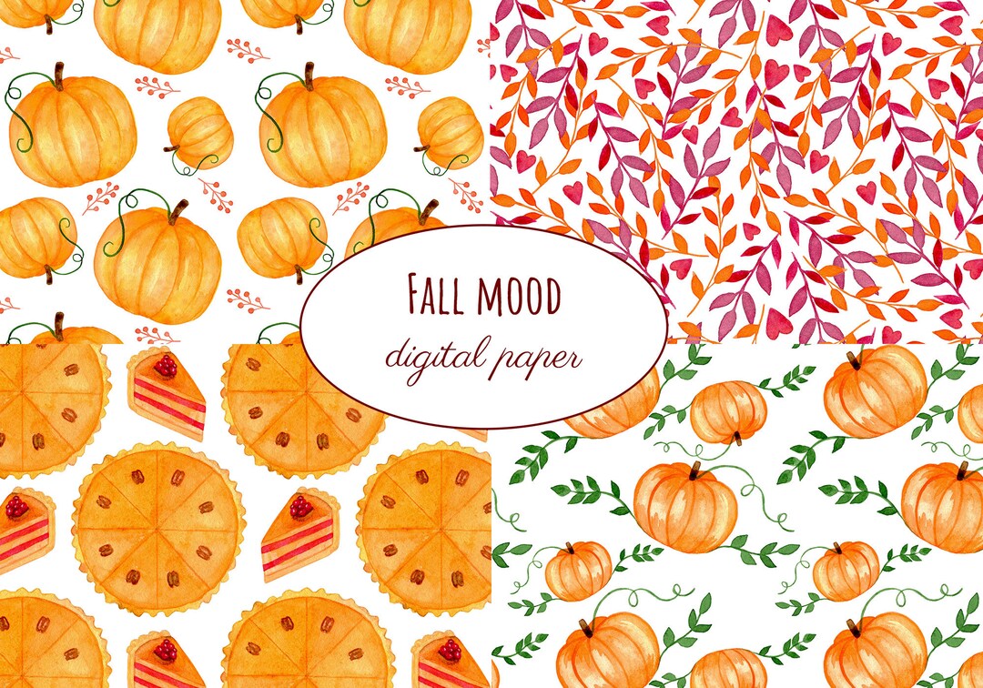 Fall Watercolor Digital Paper. Thanksgiving Paper, Pumpkins Design ...
