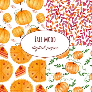 Fall Watercolor Digital Paper. Thanksgiving Paper, Pumpkins Design ...