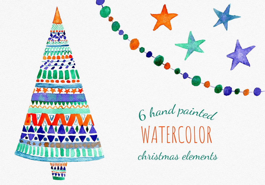 Watercolor Christmas Holiday Clipart. Christmas Tree With Ornaments PNG ...