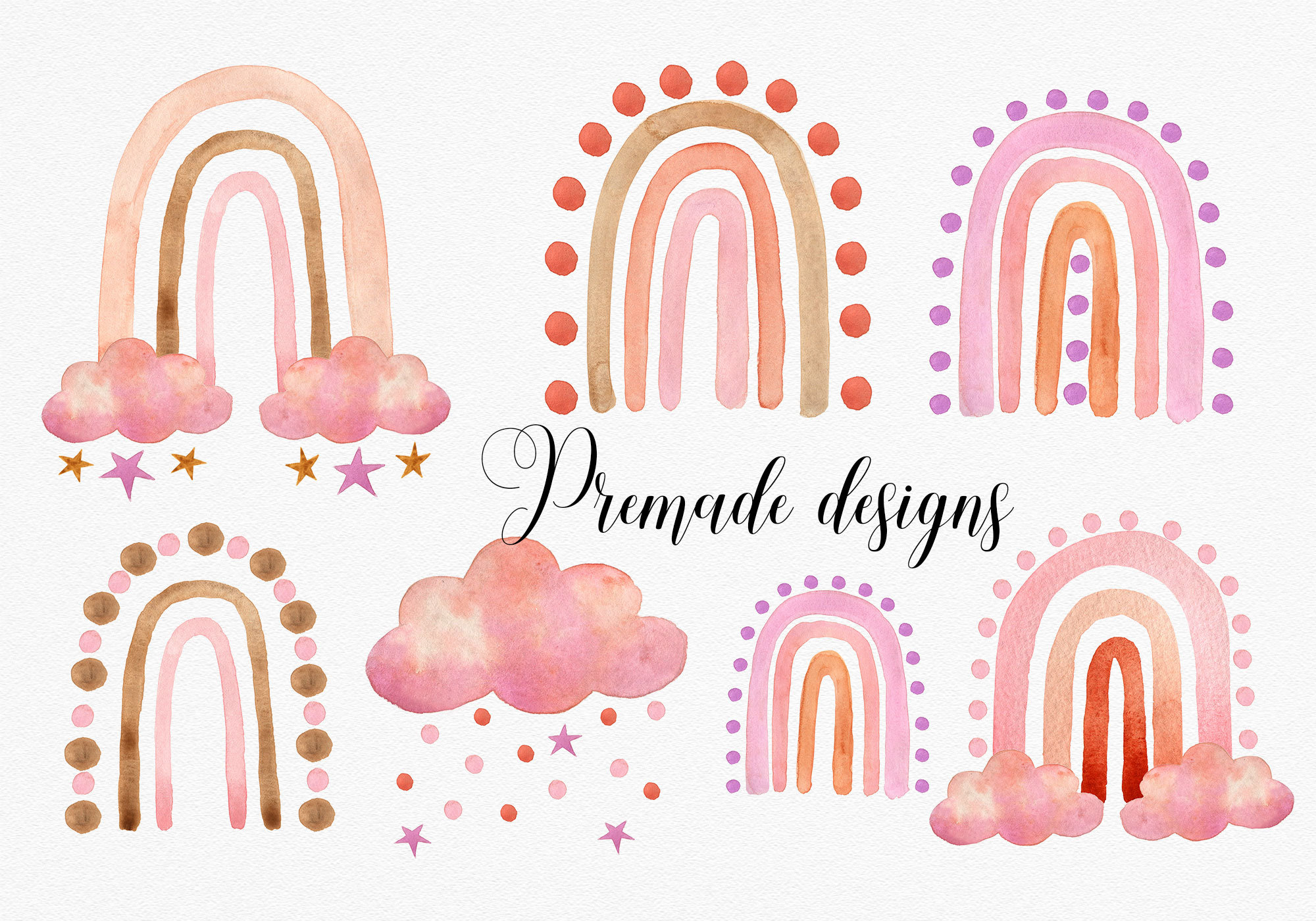 Watercolor Boho Rainbow Clipart Watercolour Pastel Rainbow - Etsy