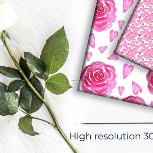 VALENTINE'S Wedding Watercolor Paper Pack Digital. Love Hearts Seamless ...