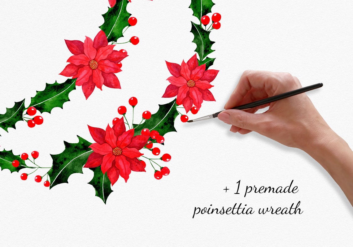 Christmas Elements Clipart for Card DIY. Watercolor Holly, Mistletoe ...