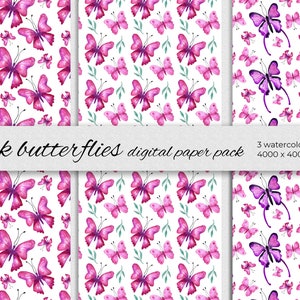 Pink and Purple Butterflies Clipart. Watercolor Butterfly Graphics ...