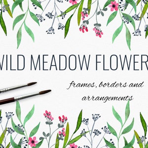 Wild Meadow Flowers Frames, Borders and Arrangements. Watercolor ...