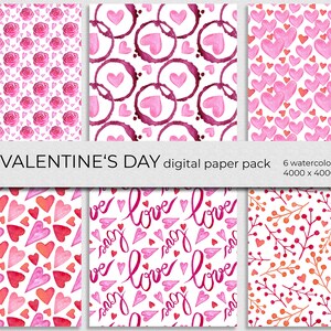 VALENTINE'S Wedding Watercolor Paper Pack Digital. Love Hearts Seamless ...