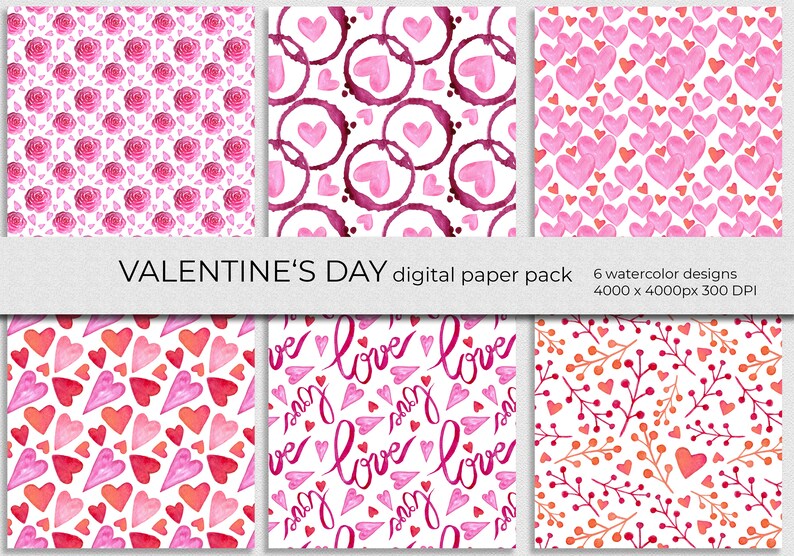 VALENTINE'S Wedding Watercolor Paper Pack Digital. Love - Etsy