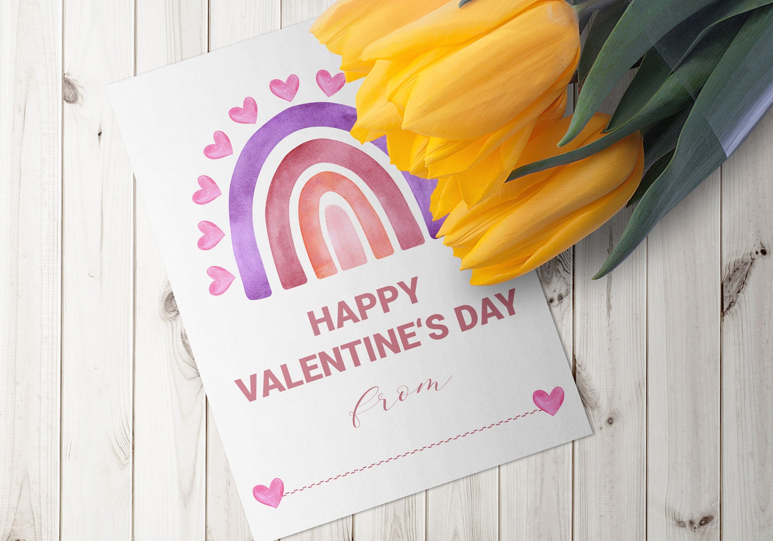 Pink Rainbow Printable Valentine's Card. Kid's Valentine Card. Boho ...