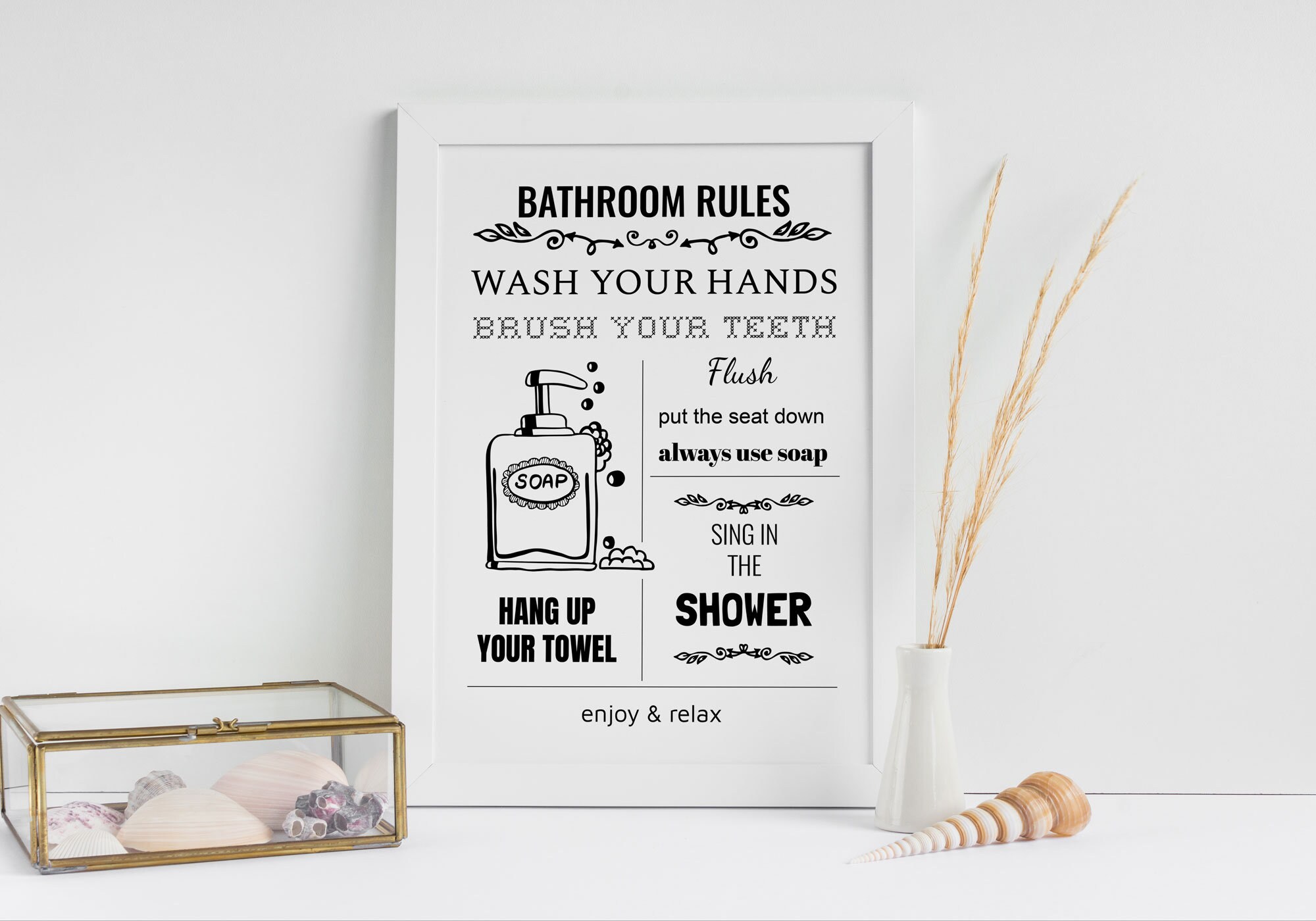 Bathroom Rules Printable Illustration Digital, Bathroom Decor JPG ...