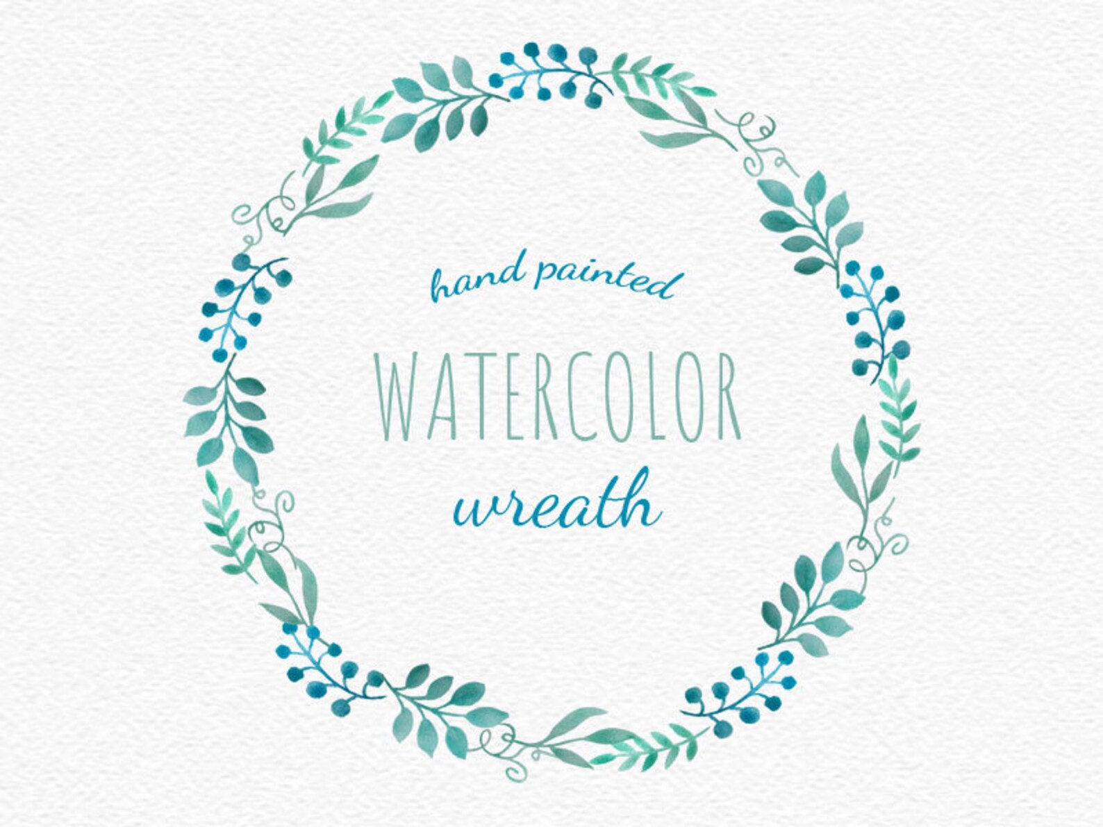 Turquoise Floral Wreath PNG. Hand Painted Sage Leaves Watercolor Wreath ...
