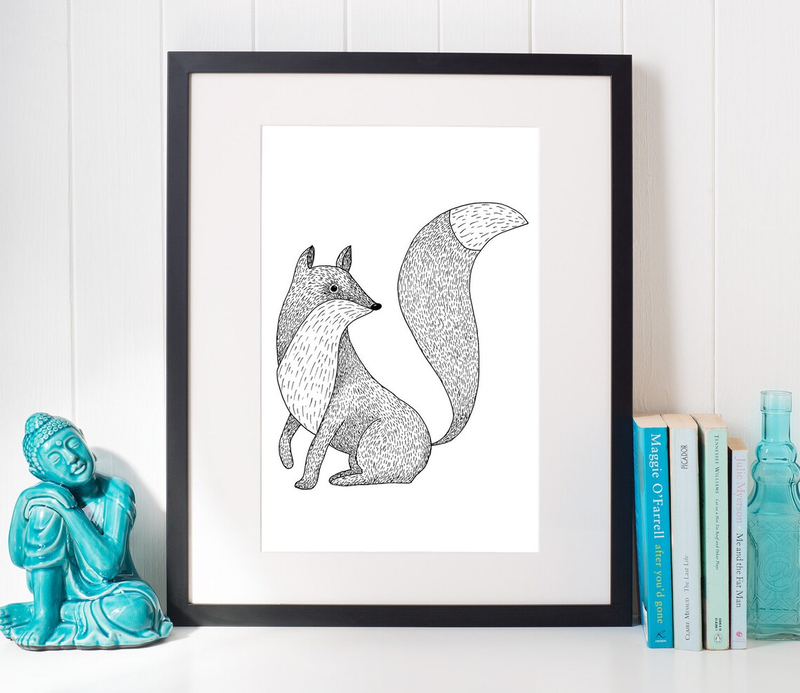Hand Drawn Fox Illustration Digital. Fox Printable Wall Art. Instant ...