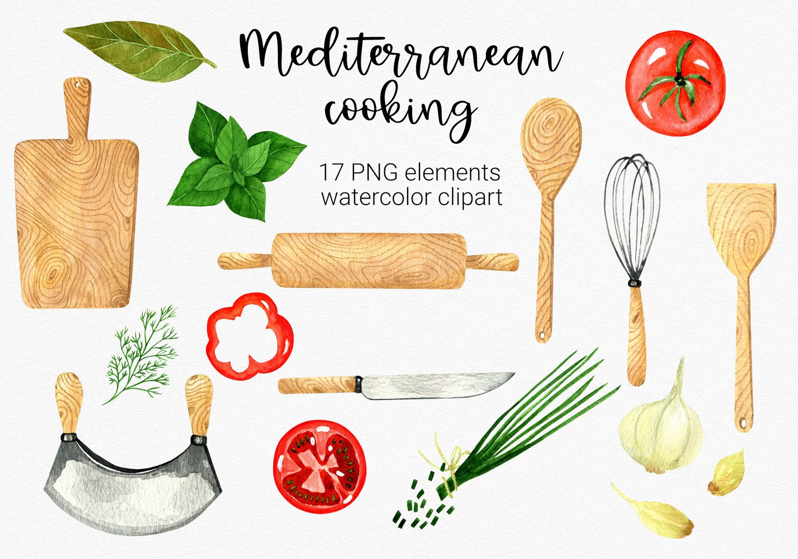 Watercolor Kitchen Clipart. Mediterranean Cooking Digital Clip Art ...