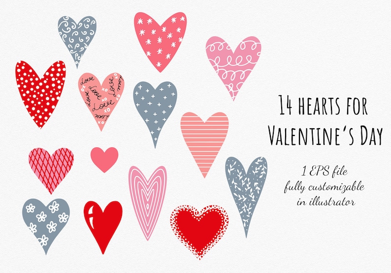 Valentine's Hearts Vector Clipart. 14 Hearts Vectors for - Etsy