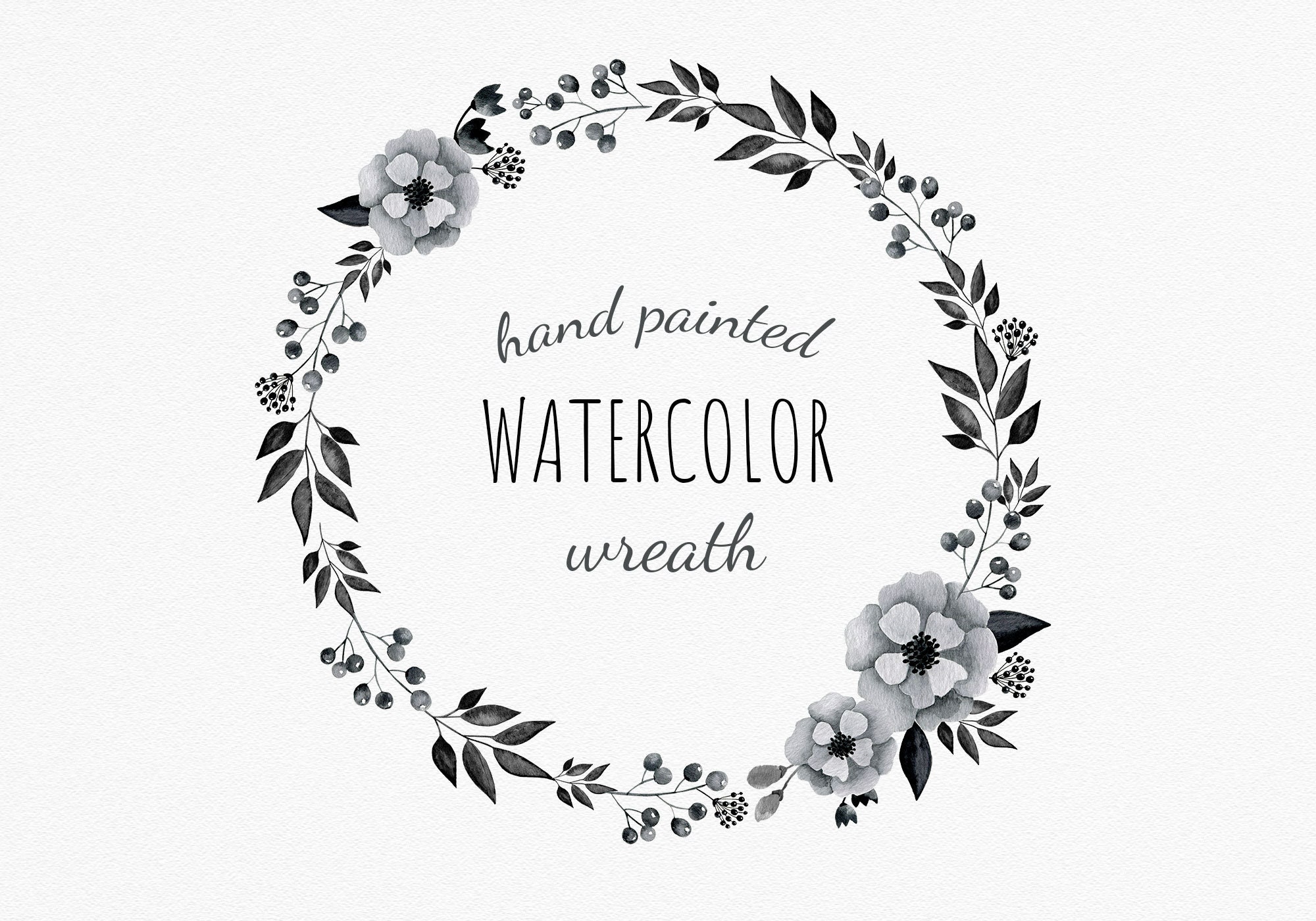 Black White Watercolor Wreath. Watercolor Leaves and Black - Etsy