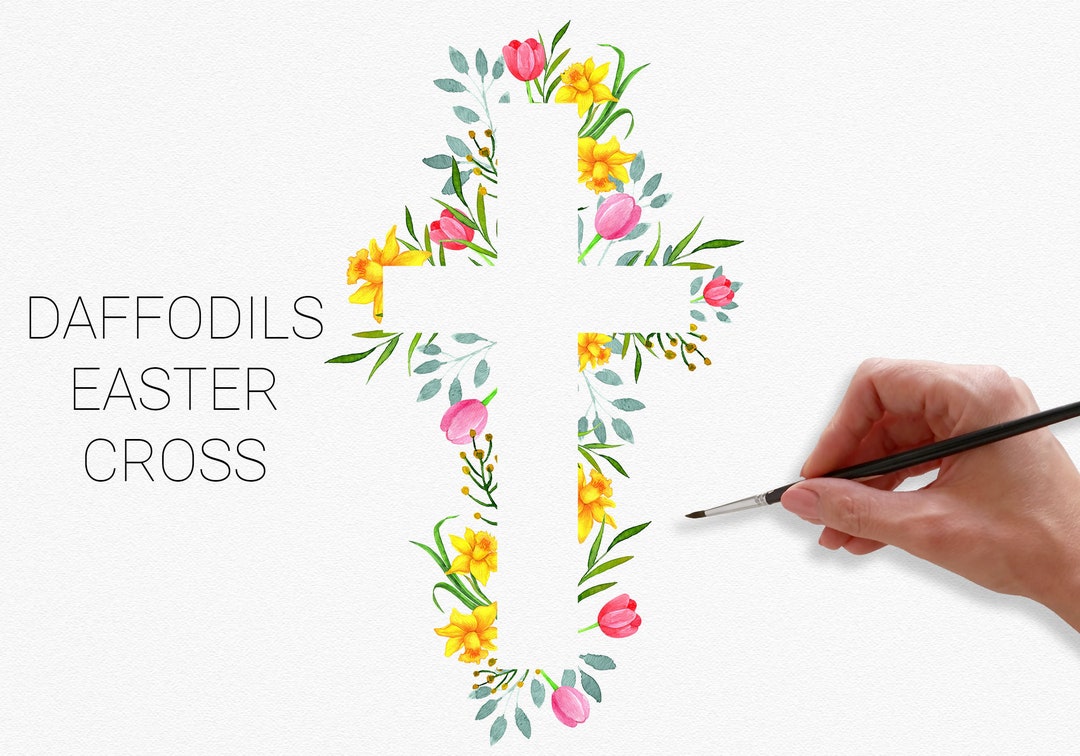 Daffodils Easter Cross Clipart. Religious Traditional Symbol Clipart ...