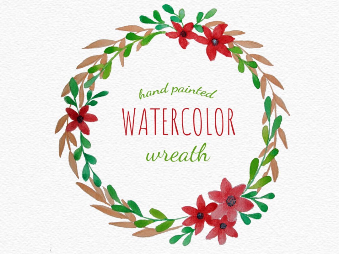 Red Flowers Watercolor Wreath Clipart. Hand Painted Red Green Wreath ...
