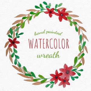 Red Flowers Watercolor Wreath Clipart. Hand Painted Red Green Wreath ...
